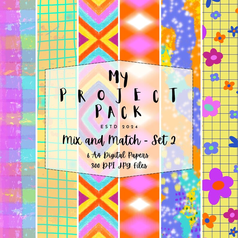 6 Mix and Match A4 Printable Patterned Papers, Set 2, Pretty Digital ...