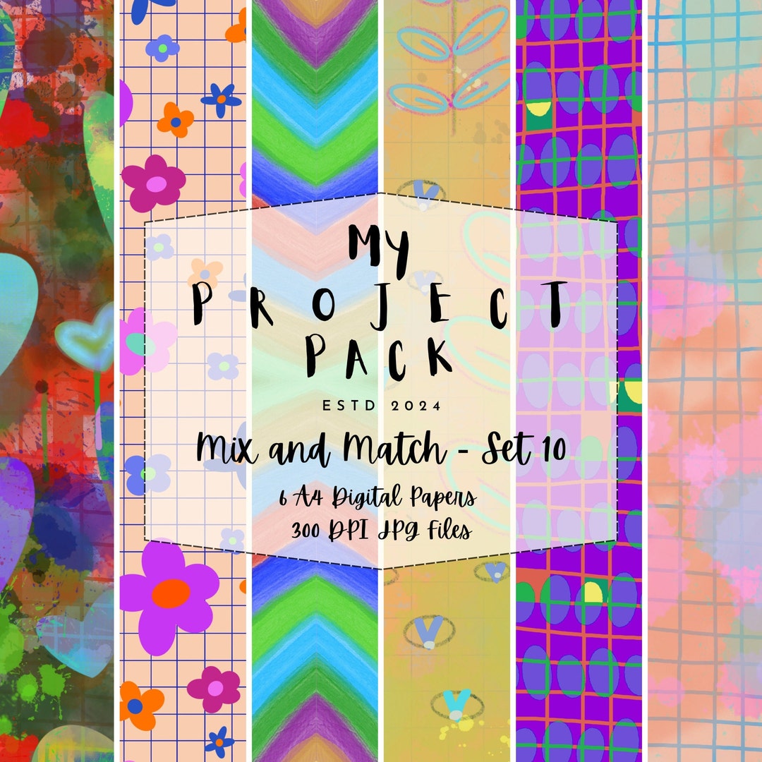 6 Mix and Match A4 Printable Patterned Papers, Set 10, Pretty Digital ...