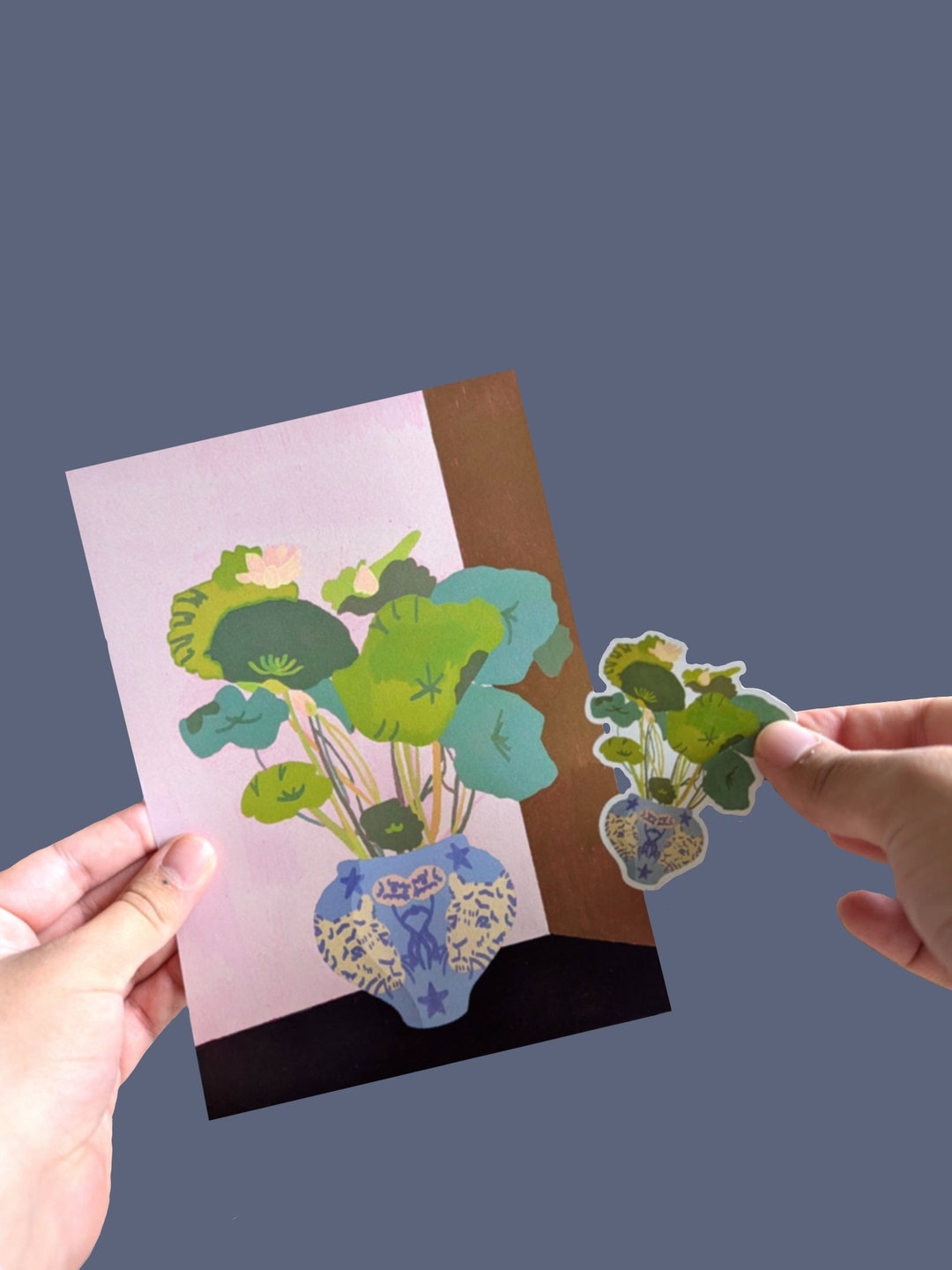 Lotus Flower Still Life Art Print and Sticker Set | Bright Colourful A5 ...