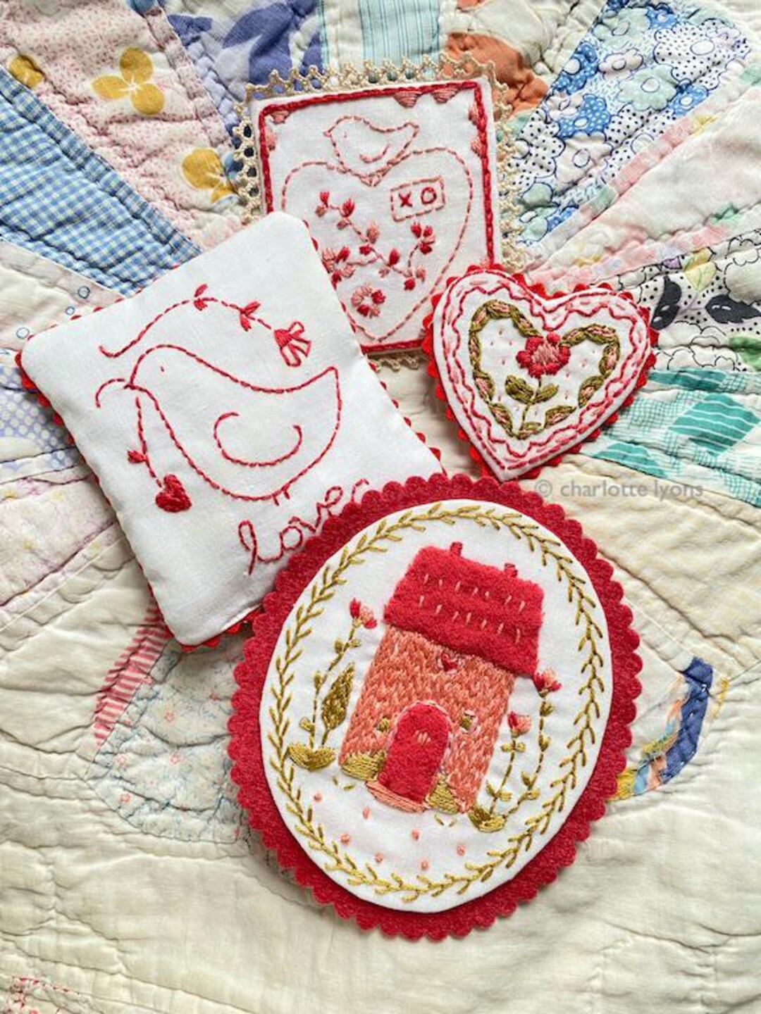 Stitch + Make Valentines, Embroidered Hearts, Cottage, Bird, Love ...
