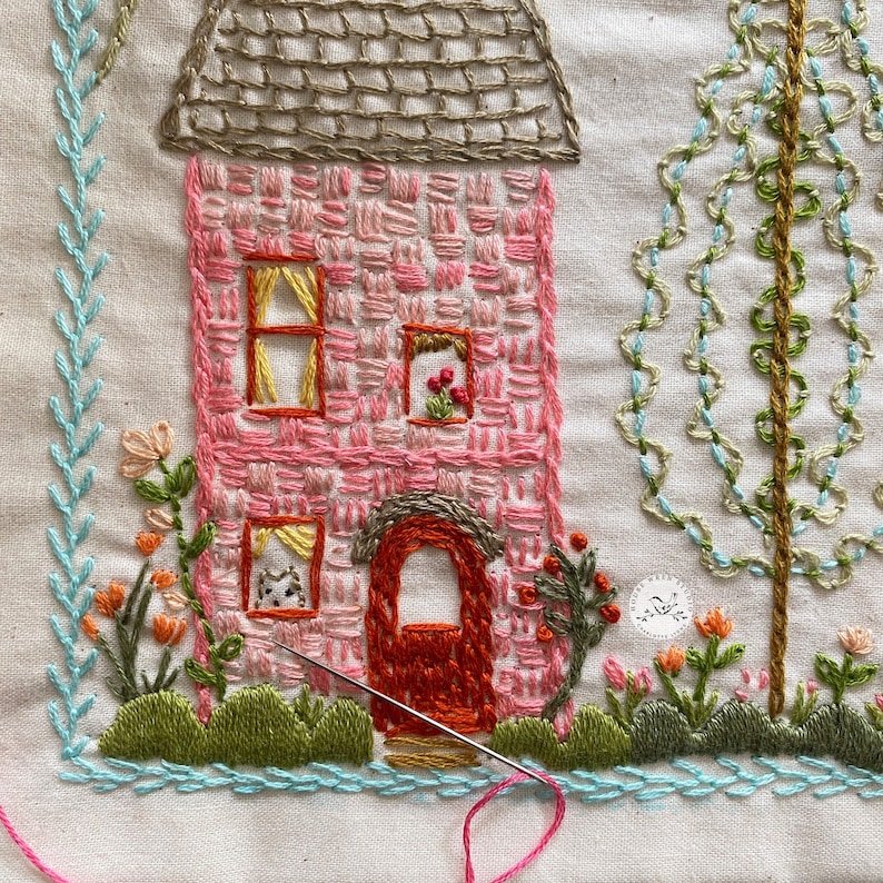 The Pink House Embroidery Sampler on a Cotton Panel to Stitch - Etsy