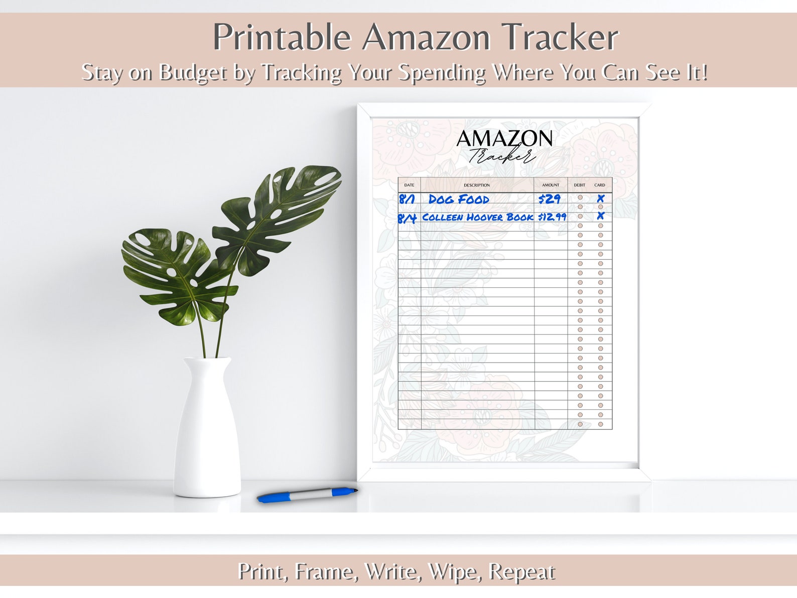 Amazon Budget Printable | Printable Dry Erasable | DIY Print | Digital ...