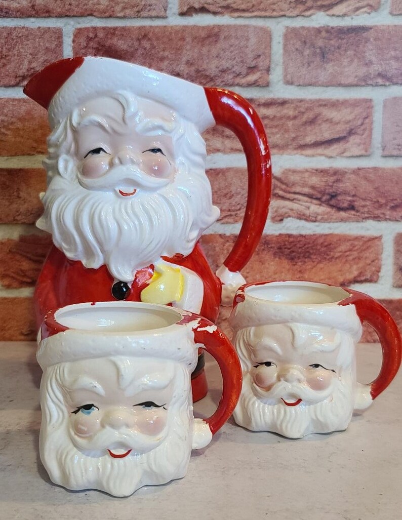 Hostess: Ceramic Santa Pitcher and 2 Mugs Tilso Wales Japan - Etsy