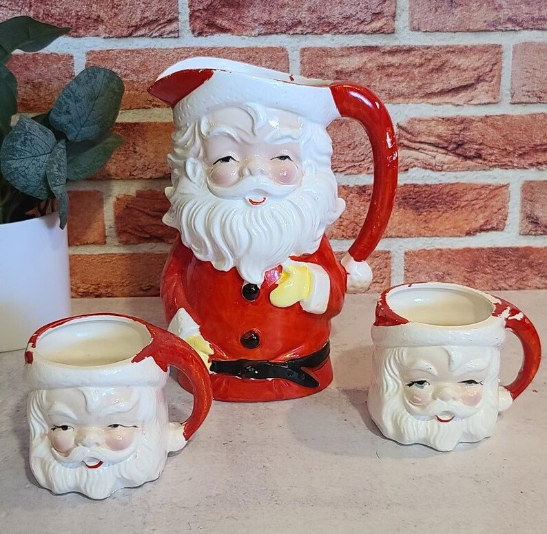 Hostess: Ceramic Santa Pitcher and 2 Mugs Tilso Wales Japan - Etsy