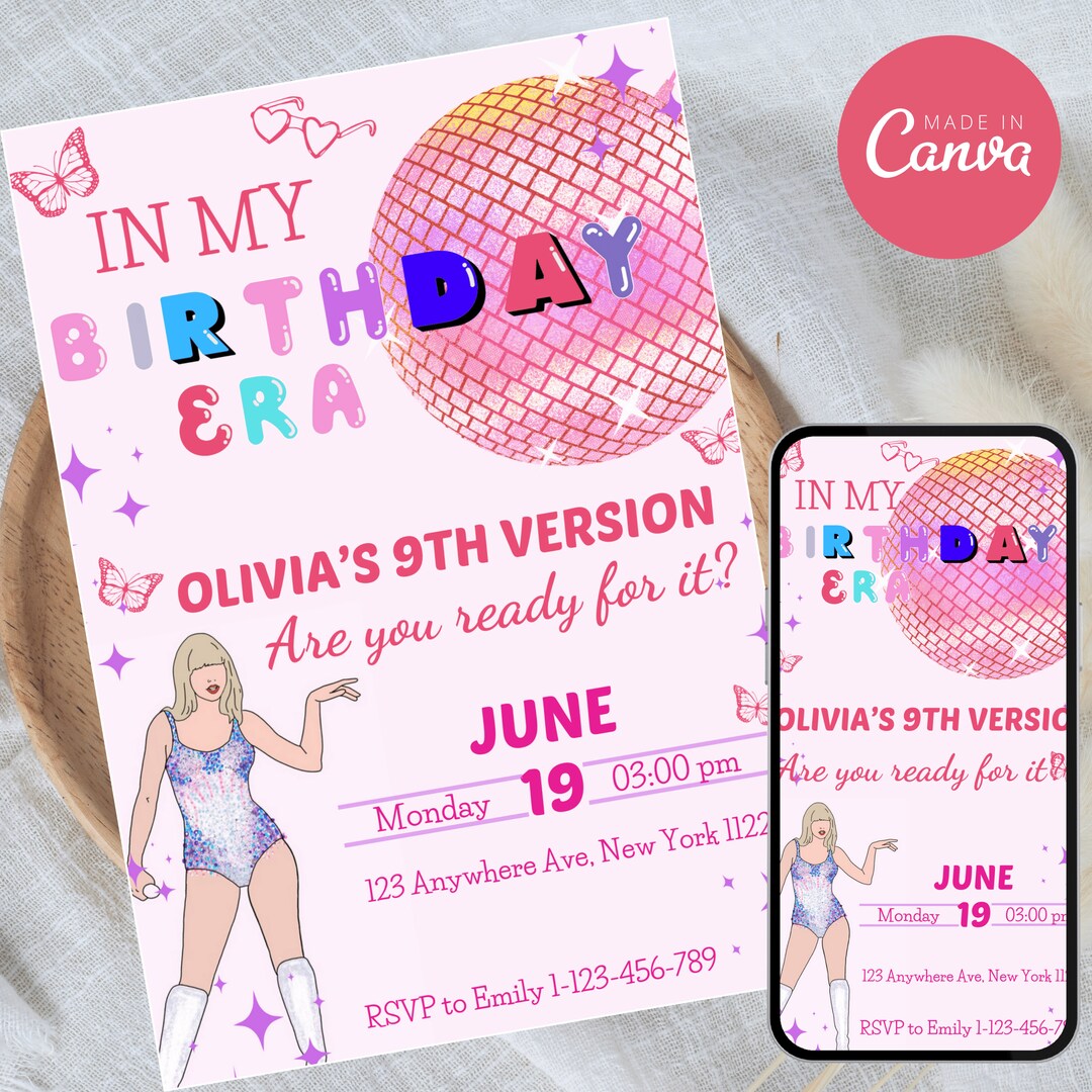 Editable in My Birthday Era Invitation, Bracelet Taylor Swift Party ...