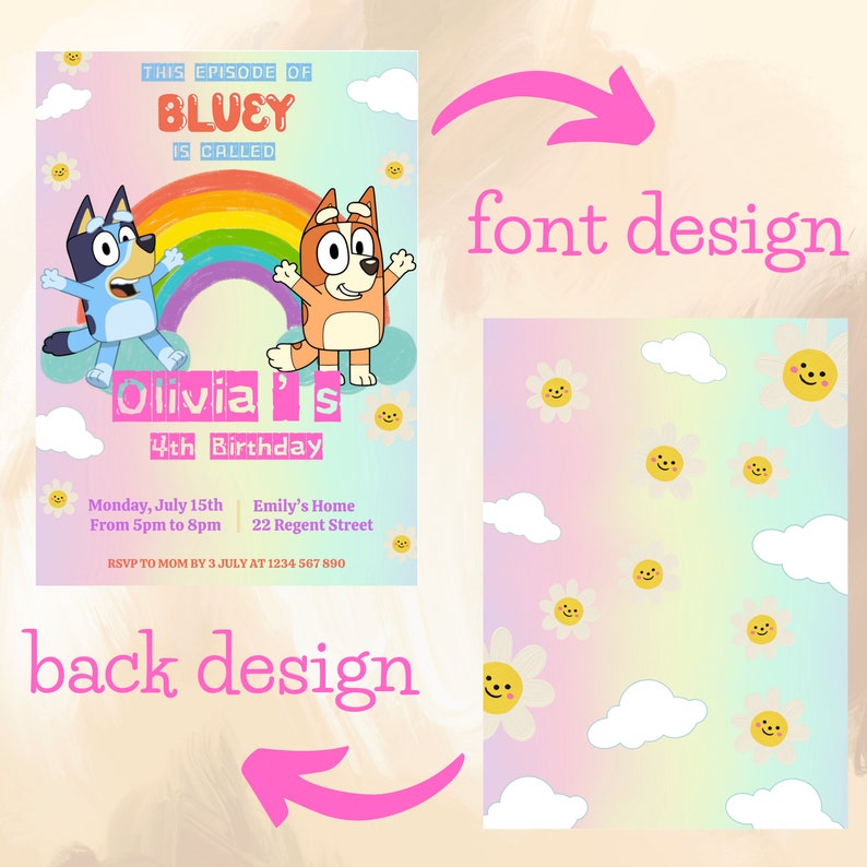 Bluey Girl Birthday Invitation, Editable Bluey Theme Party, Blue Dog ...