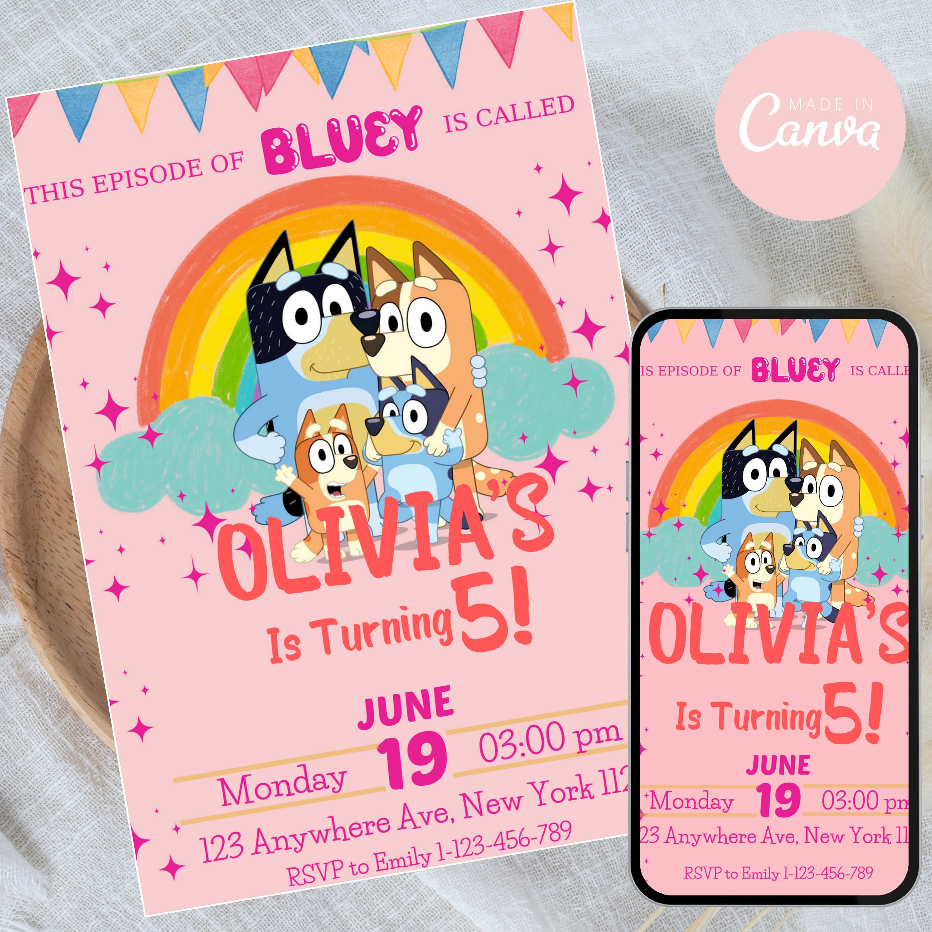 Girl Bluey Birthday Invitation, Digital Bluey Girl Invite, Girl Party ...