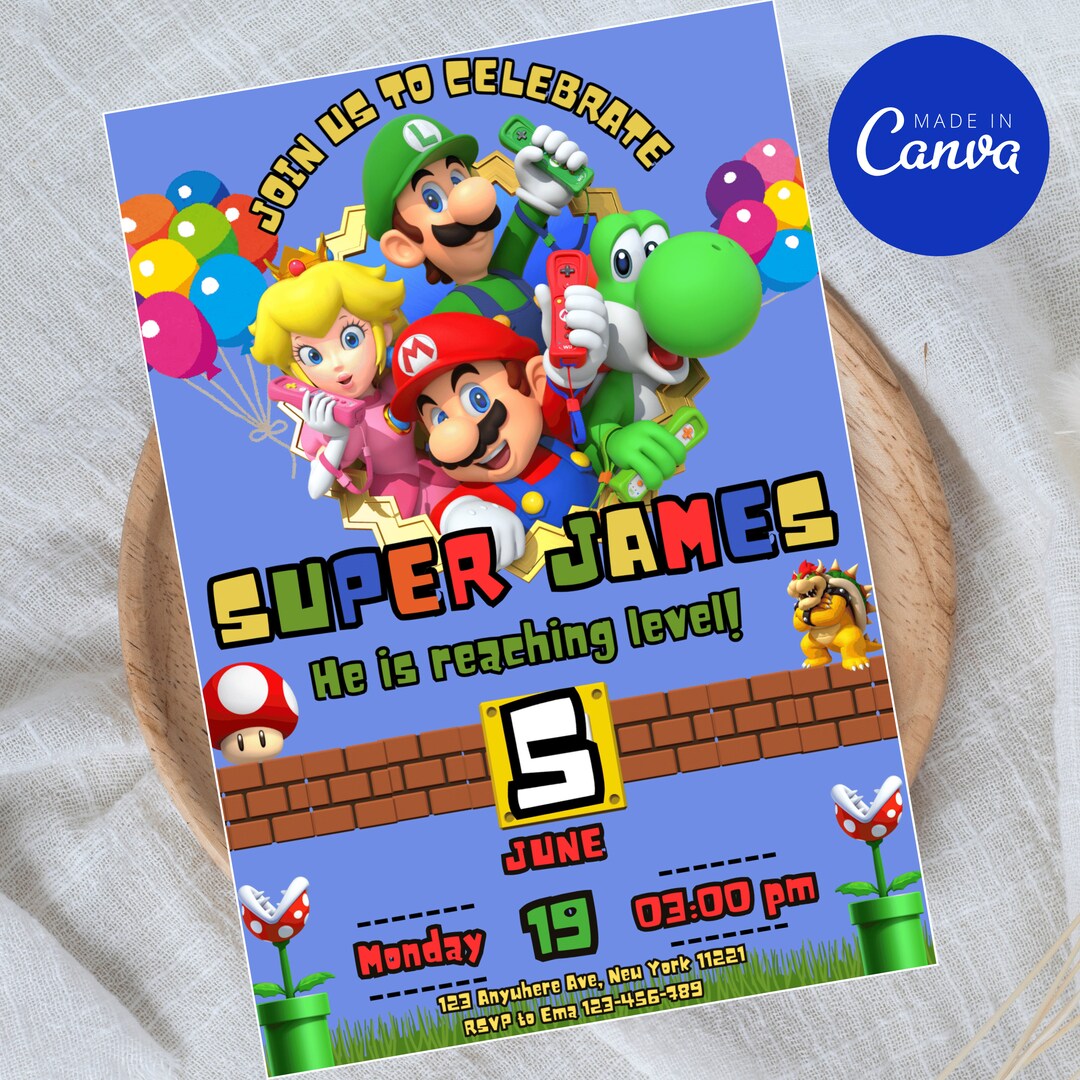 Editable Super Mario Birthday Invitation, Mario Bros Invite, Super ...
