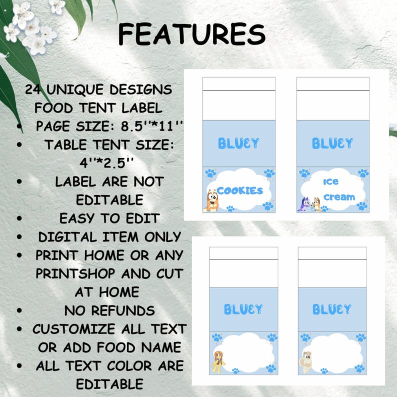24 Boy Editable Bluey Birthday Party Food Tent,bluey Table Tent ...