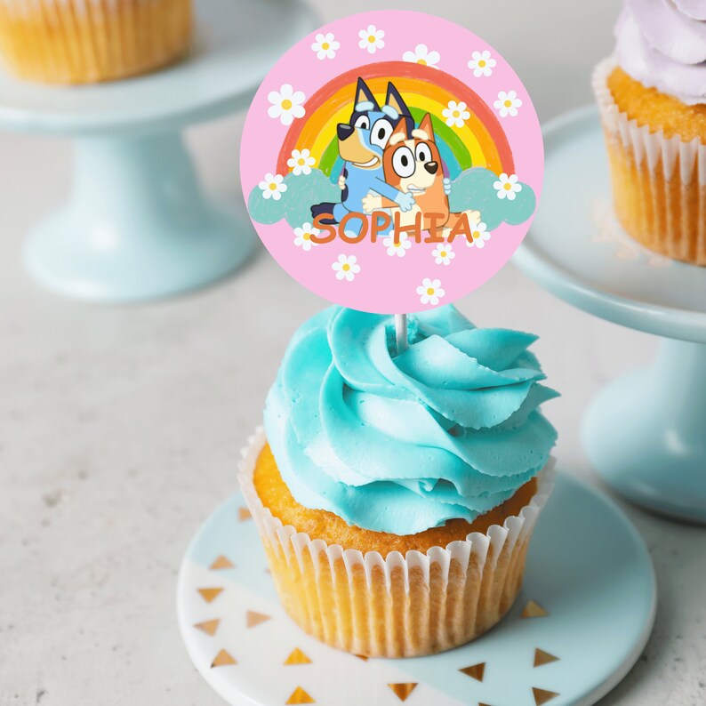 Editable Bluey Cupcake Toppers, Blue Dog Theme Girls Birthday Party ...