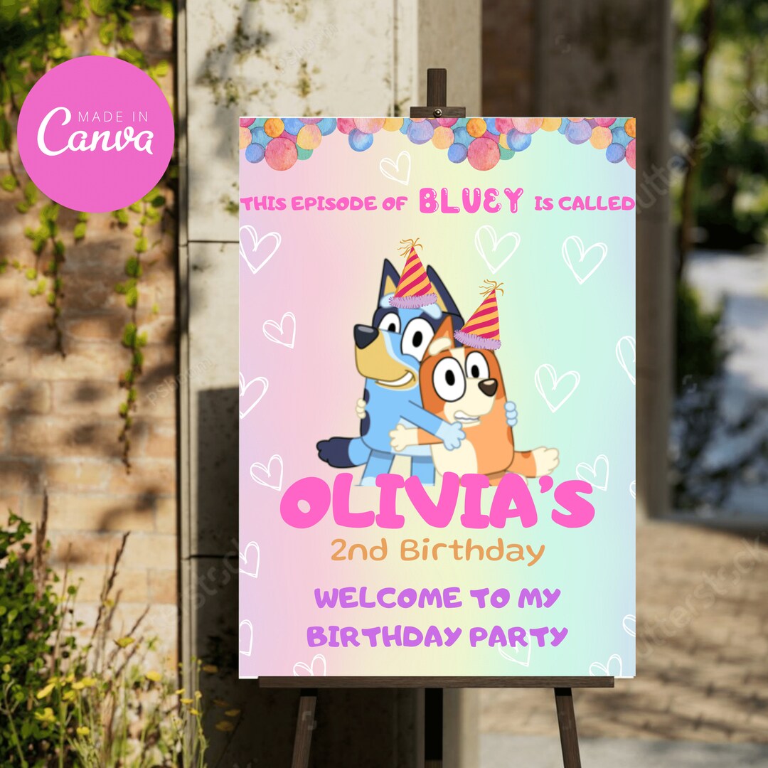 Editable Bluey Welcome Sign, Blue Dog Birthday Party Sign, Bluey ...