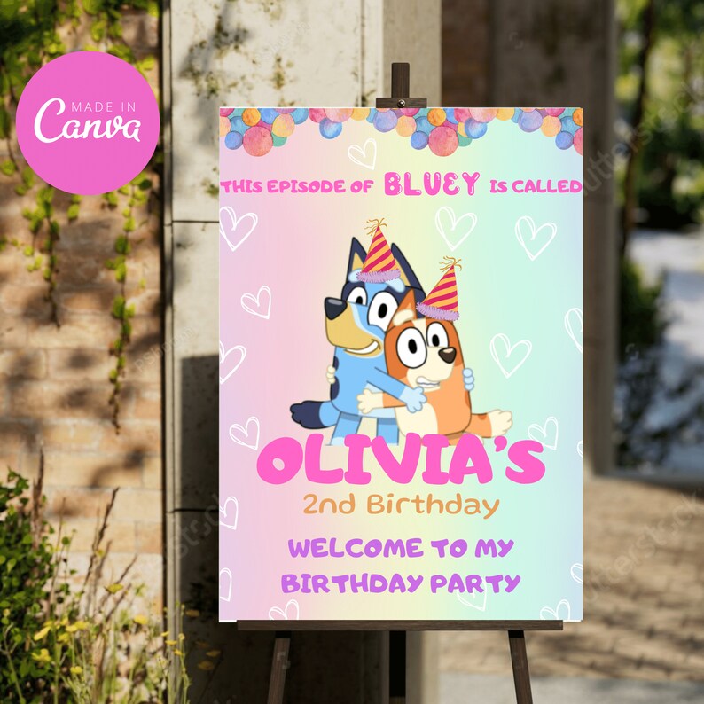 Editable Bluey Welcome Sign, Blue Dog Birthday Party Sign, Bluey ...