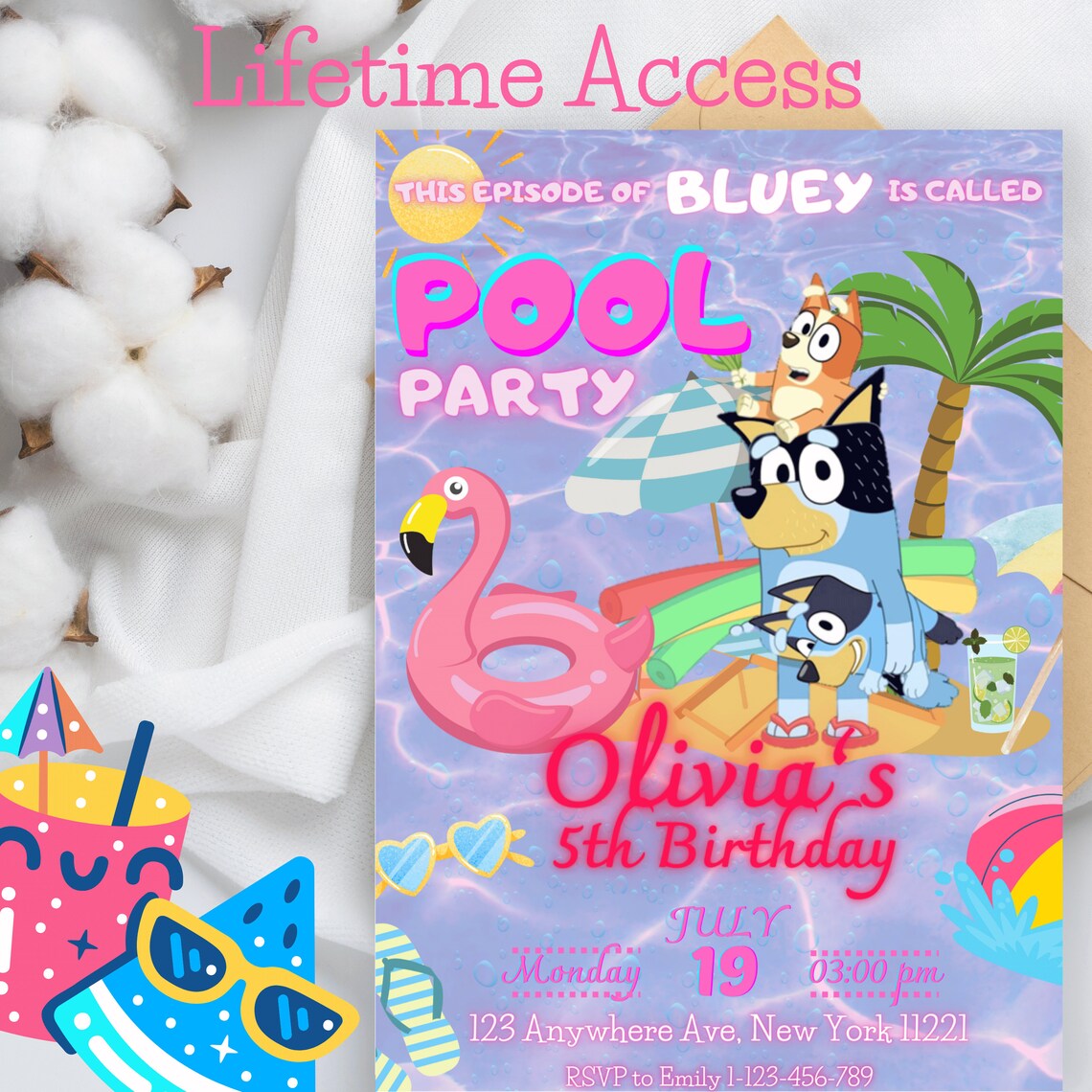 Editable Bluey Pool Birthday Party Invitation, Bluey and Bingo Summer ...