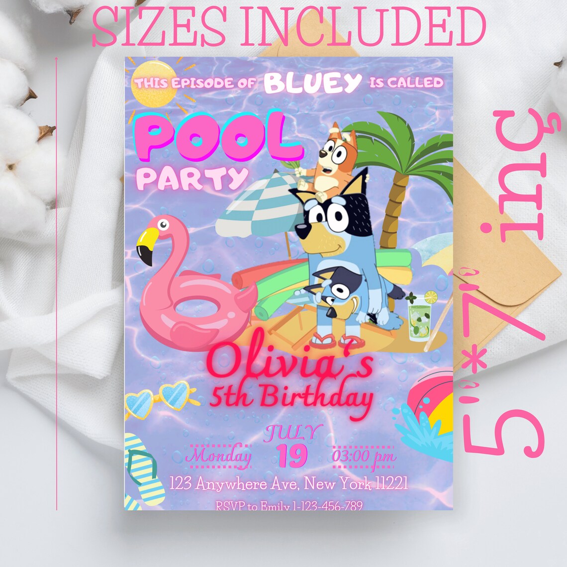 Editable Bluey Pool Birthday Party Invitation, Bluey and Bingo Summer ...