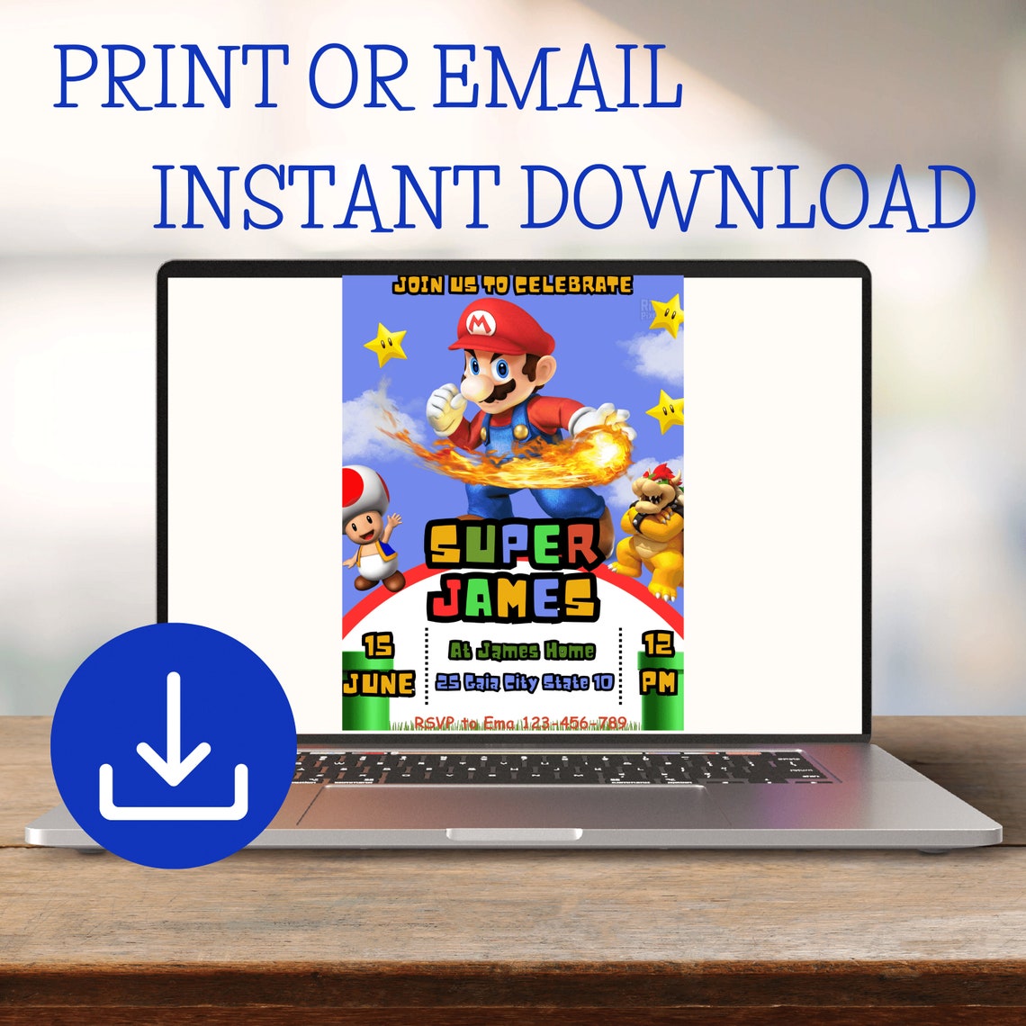 Editable Super Mario Birthday Invitation, Mario Invite for Boys, Super ...