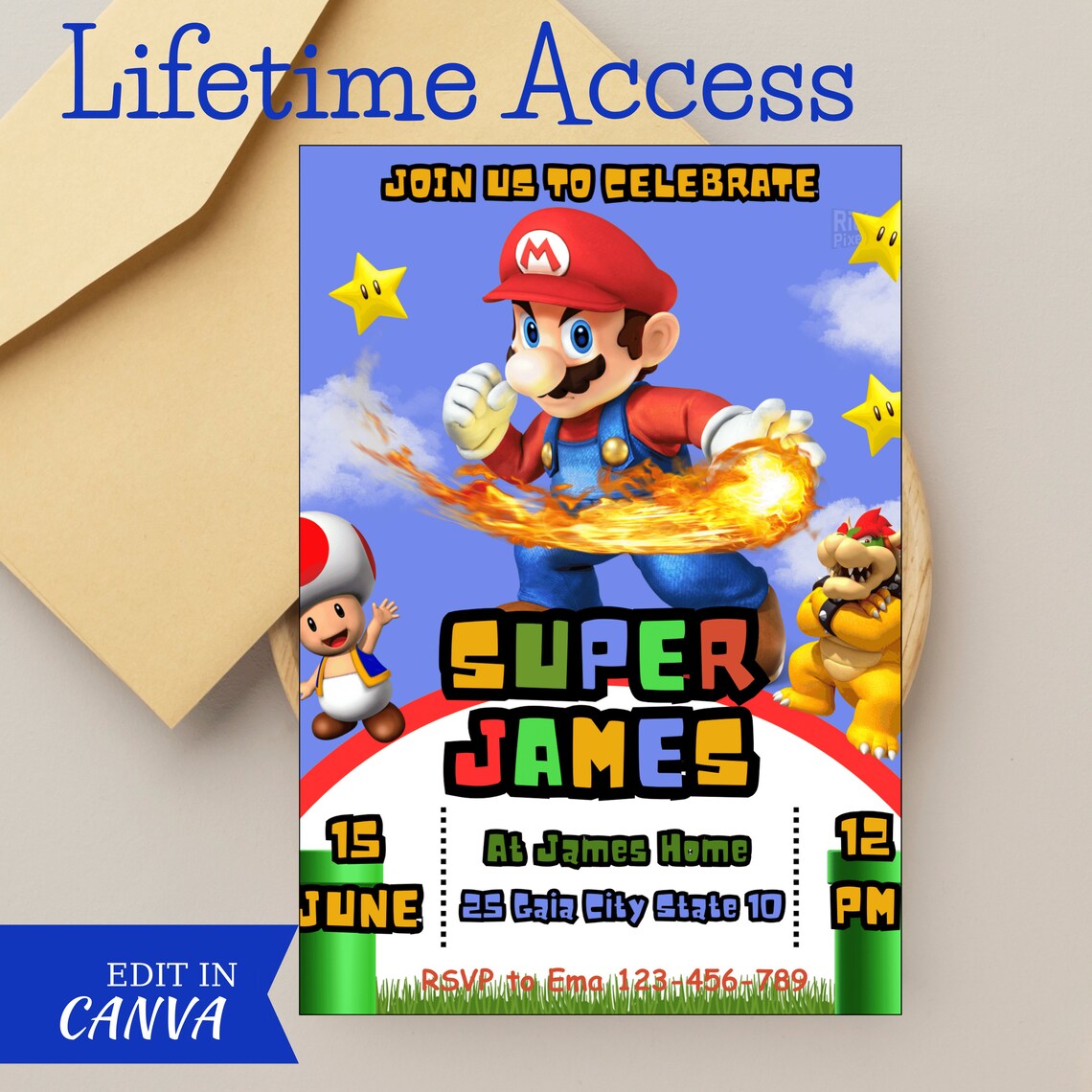 Editable Super Mario Birthday Invitation, Mario Invite for Boys, Super ...