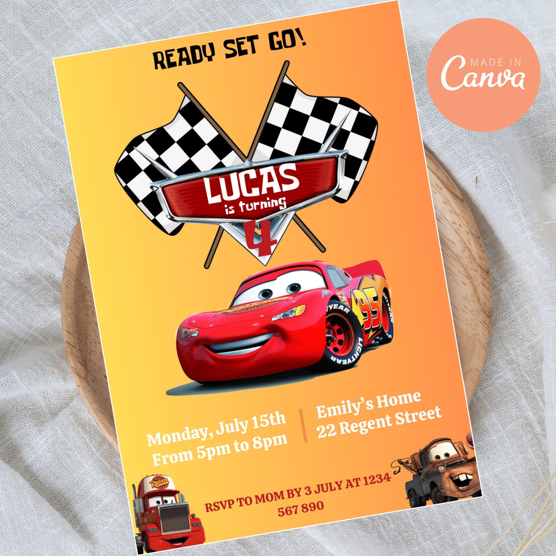 Editable Cars Birthday Invitation, Mcqueen Birthday Party Invitation ...