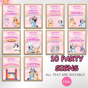 Editable Bluey Girl Party Signs Bundle,blue Dog Birthday Signs Bundle ...