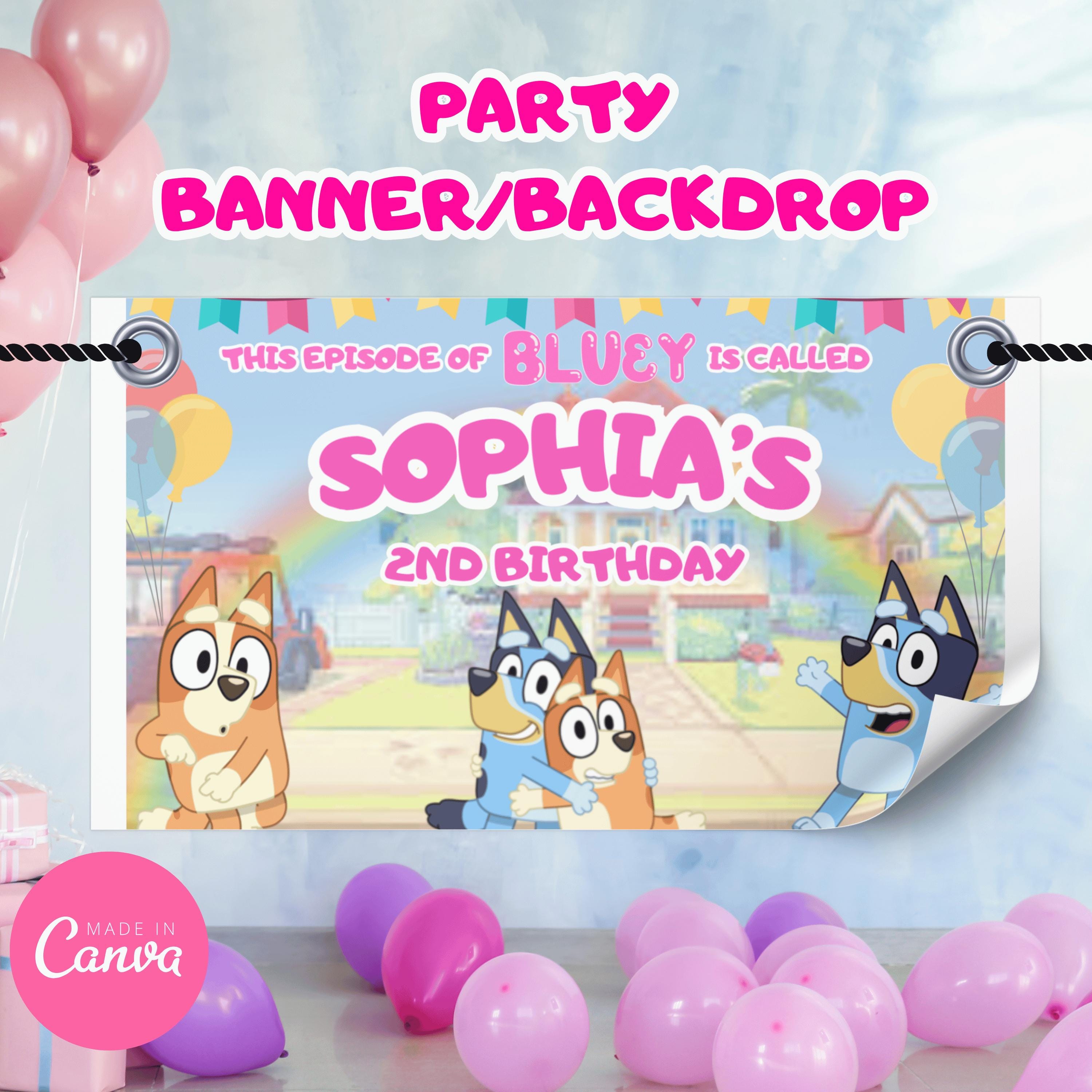 Editable Bluey Birthday Party Banner, Bluey and Bingo Backdrop Signage ...