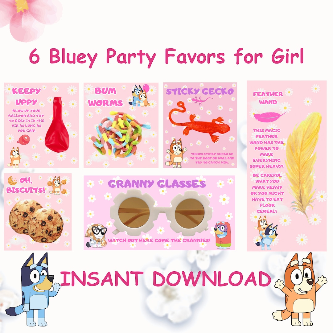 6 Bluey Party Favors for Girl Printables, Birthday Party Treat Blundles ...