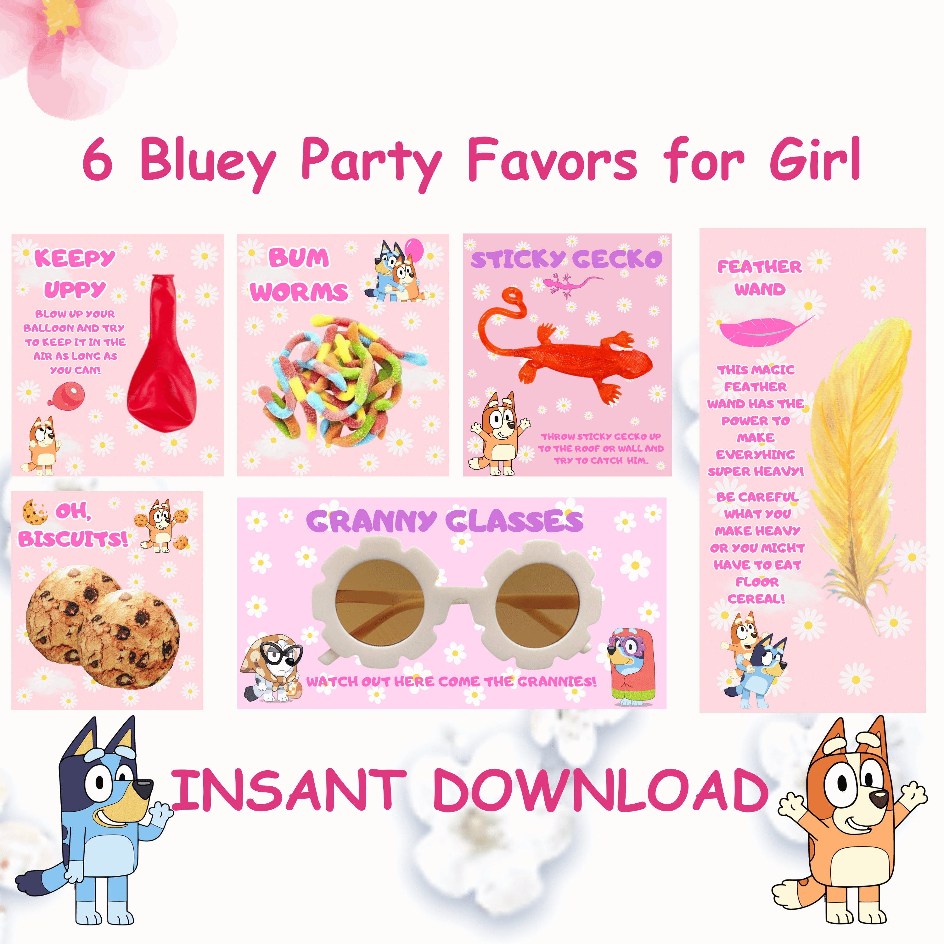 6 Bluey Party Favors for Girl Printables, Birthday Party Treat Blundles ...