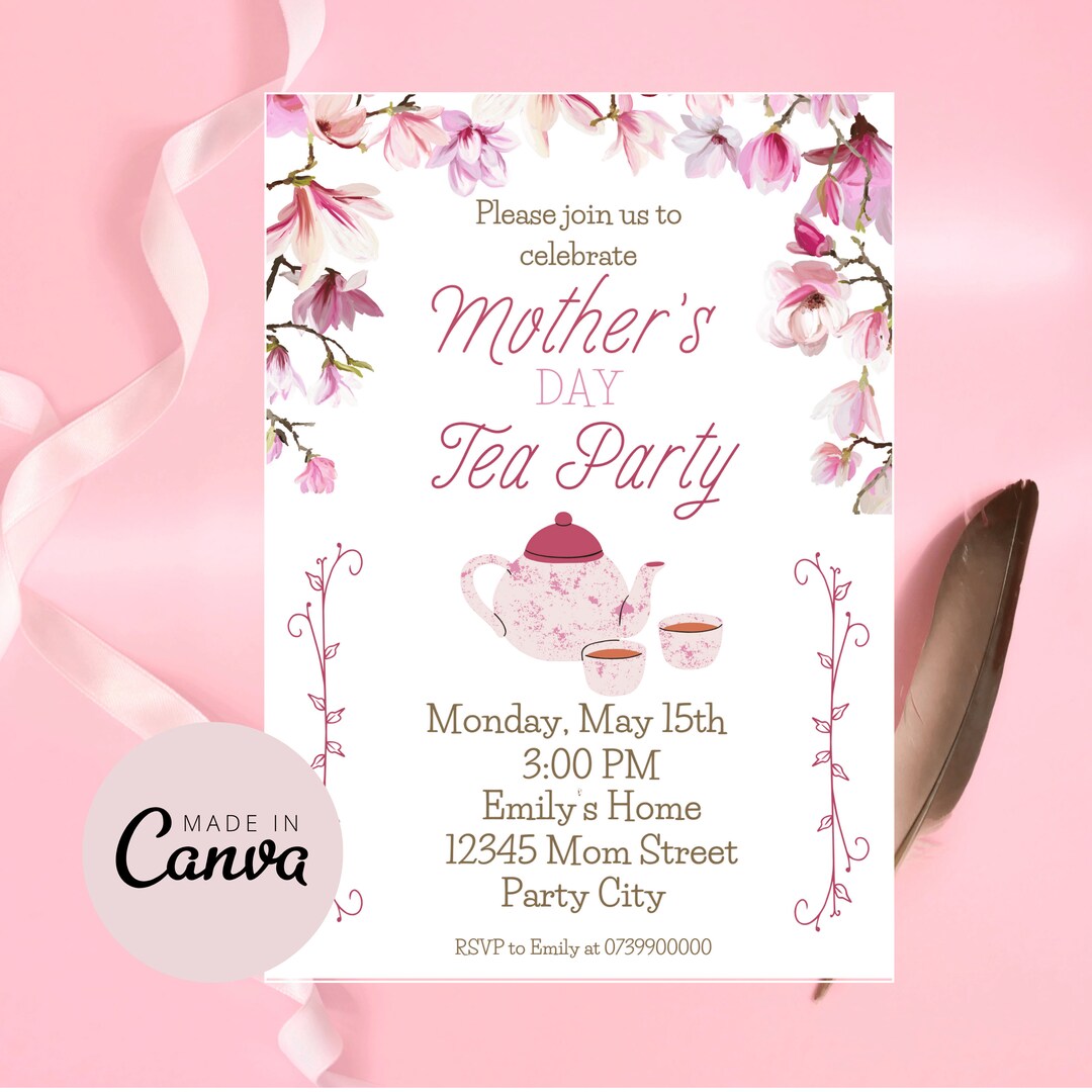 Mothers Day Tea Party Digital İnvation,editable Mothers Day Pink Floral ...