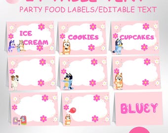 24 BLUEY Place cards, party food labels, tents BUMPER PACK🌝 Desperte o ...