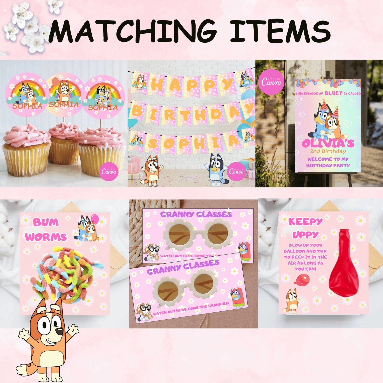 Editable Bluey Gable Box Favor Label for Girl, Blue Dog Party Favor Box ...