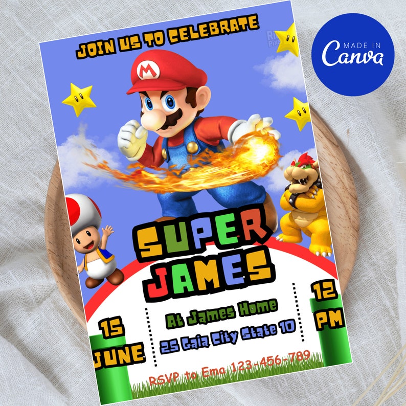 Editable Super Mario Birthday Invitation, Mario Invite for Boys, Super ...