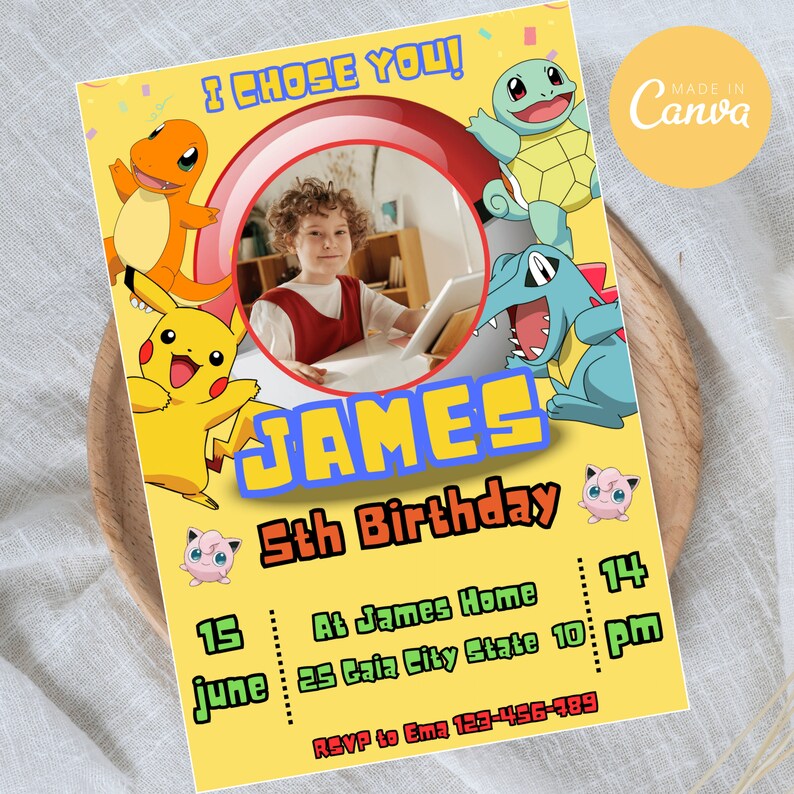 Editable Pokemon Birthday Invitation, Pikachu Birthday Party Invite ...