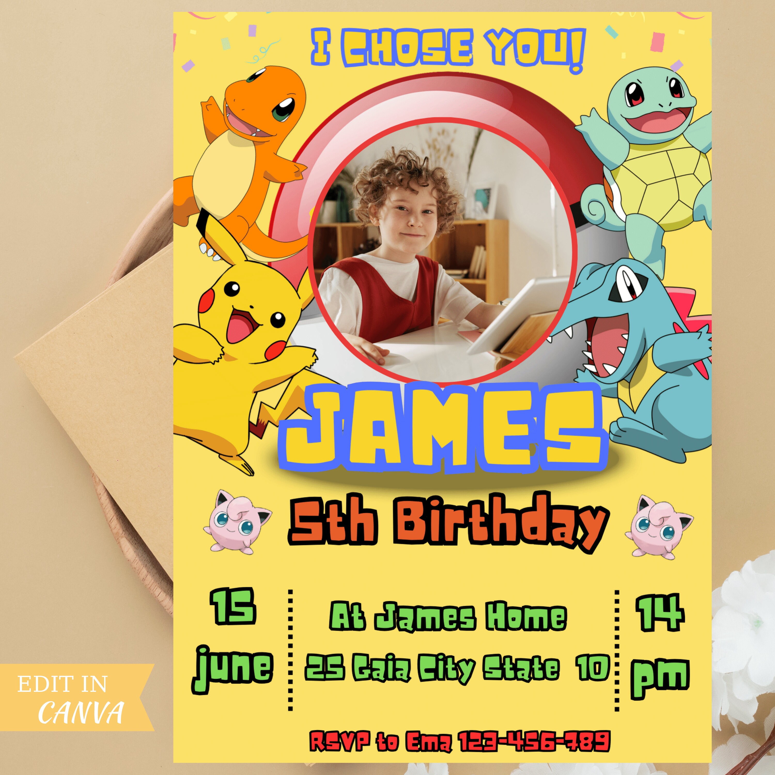 Editable Pokemon Birthday Invitation, Pikachu Birthday Party Invite ...