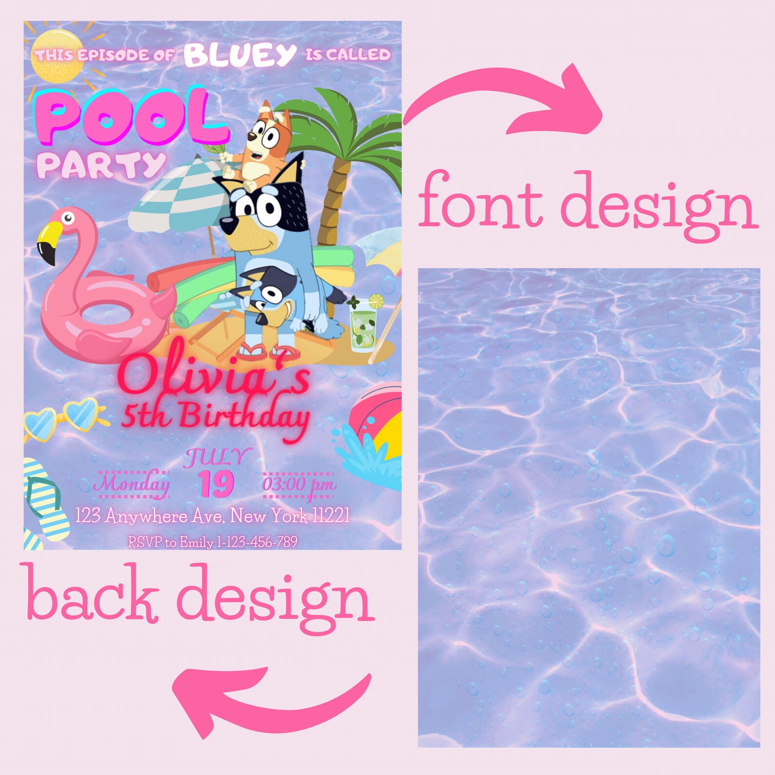 Editable Bluey Pool Birthday Party Invitation, Bluey and Bingo Summer ...
