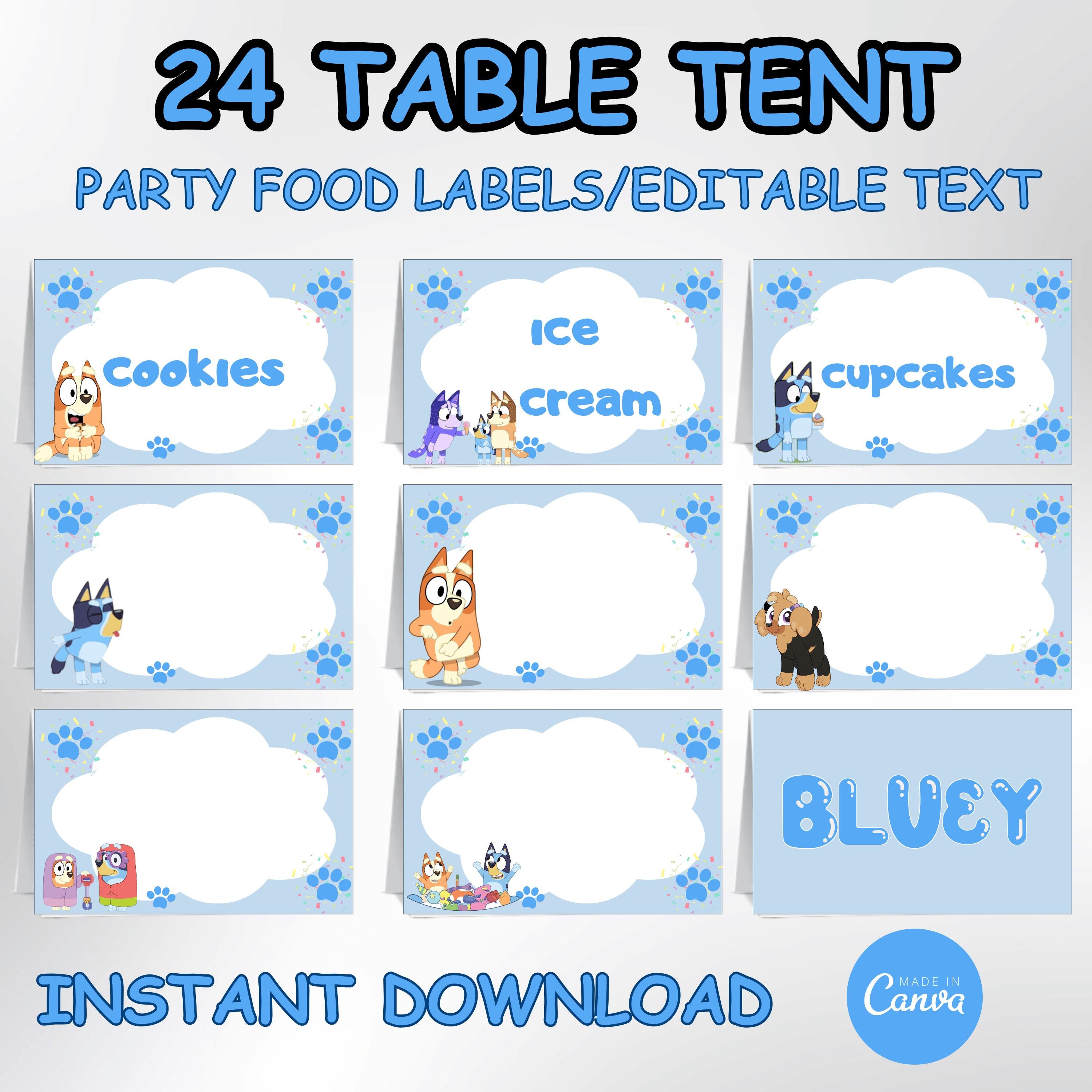 24 Boy Editable Bluey Birthday Party Food Tent,bluey Table Tent ...