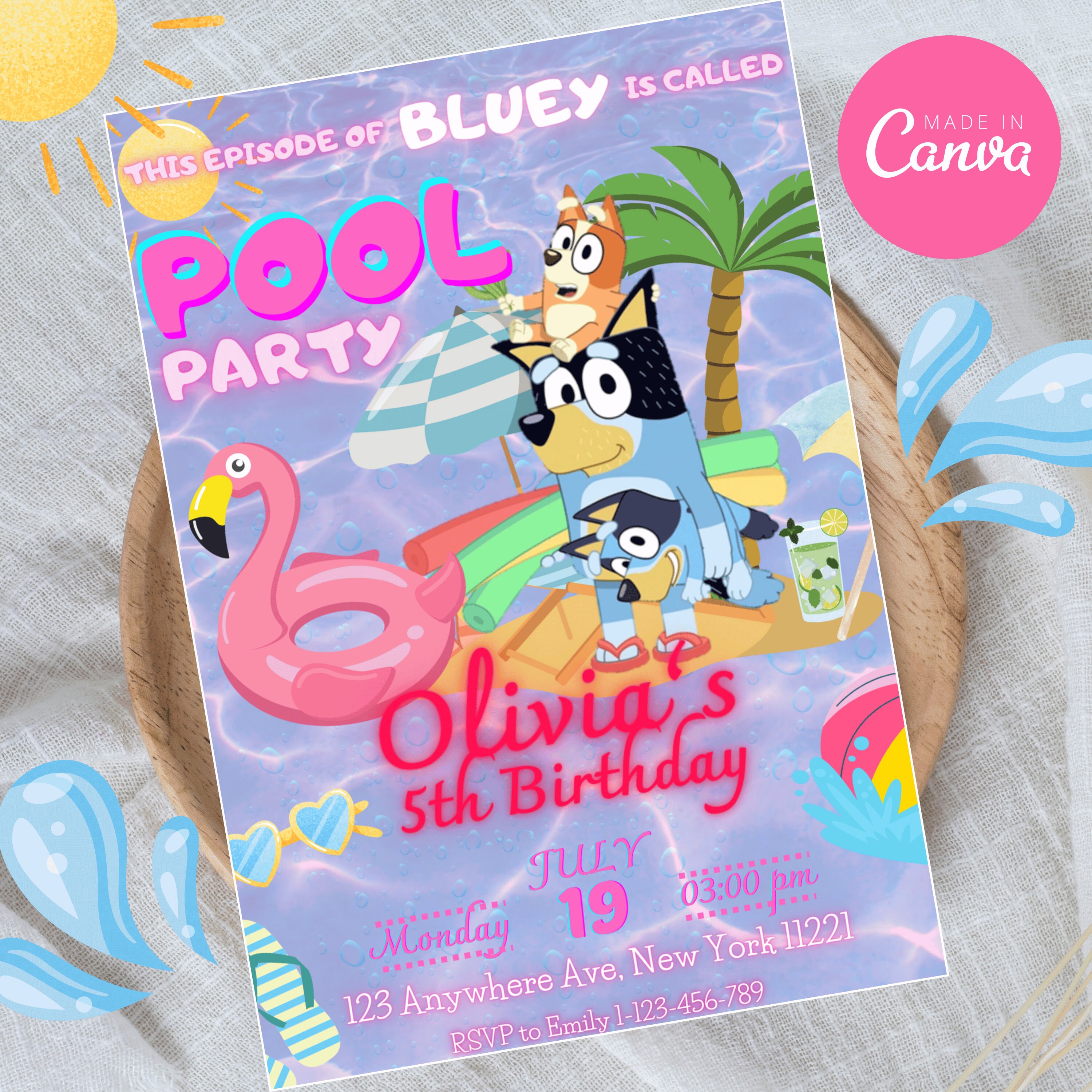 Editable Bluey Pool Birthday Party Invitation, Bluey and Bingo Summer ...