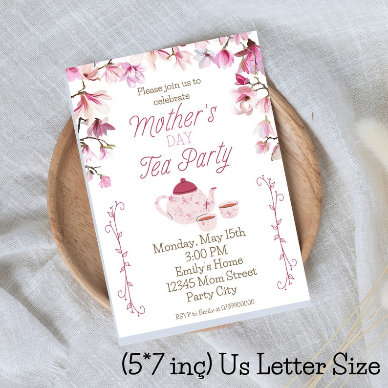 Mothers Day Tea Party Digital İnvation,editable Mothers Day Pink Floral ...