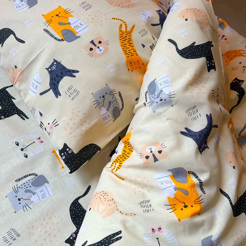 Cartoon Cat Print Bedding Set: Soft Cotton Duvet and Pillowcase - Etsy