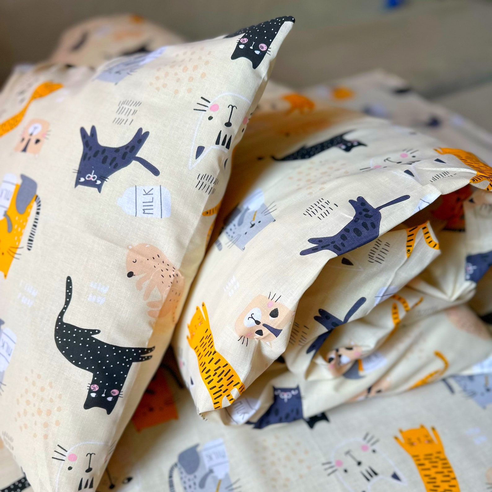 Cartoon Cat Print Bedding Set: Soft Cotton Duvet and Pillowcase - Etsy