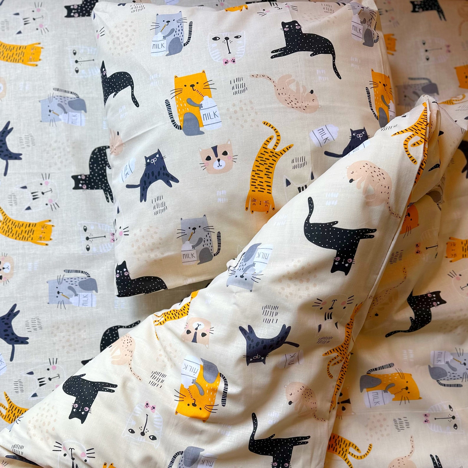 Cartoon Cat Print Bedding Set: Soft Cotton Duvet and Pillowcase - Etsy