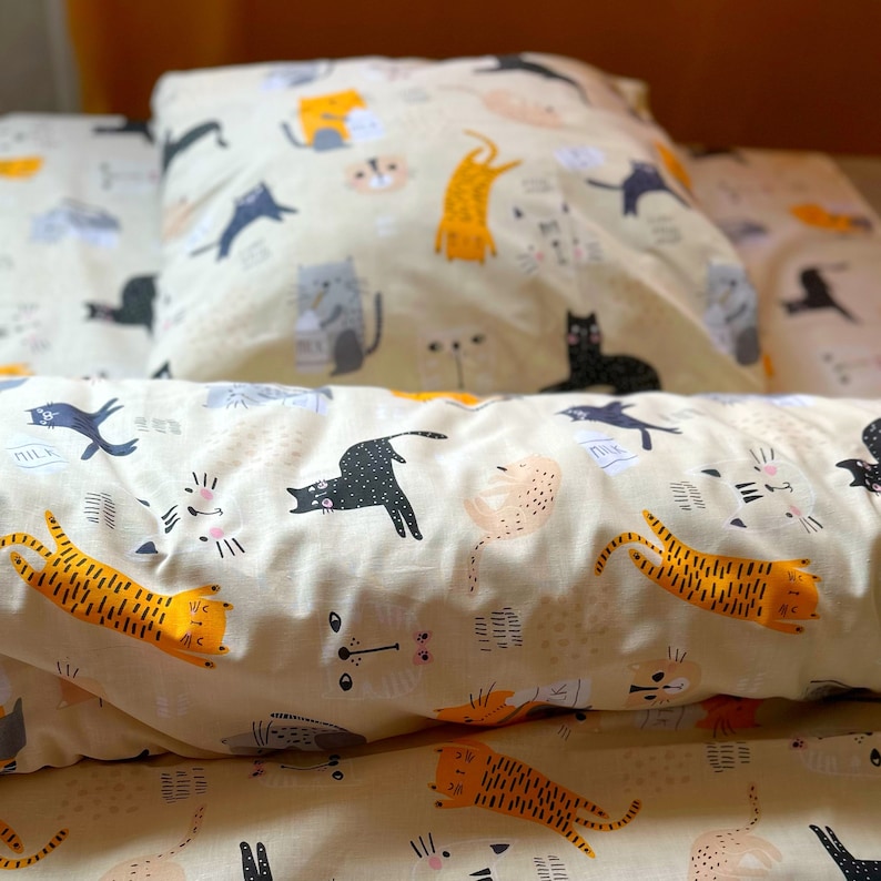 Cartoon Cat Print Bedding Set: Soft Cotton Duvet and Pillowcase - Etsy