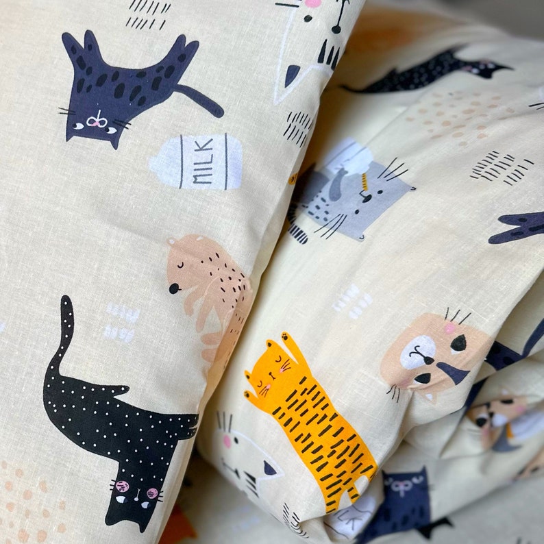 Cartoon Cat Print Bedding Set: Soft Cotton Duvet and Pillowcase - Etsy
