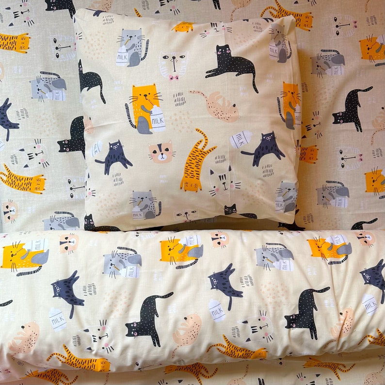 Cartoon Cat Print Bedding Set: Soft Cotton Duvet and Pillowcase - Etsy