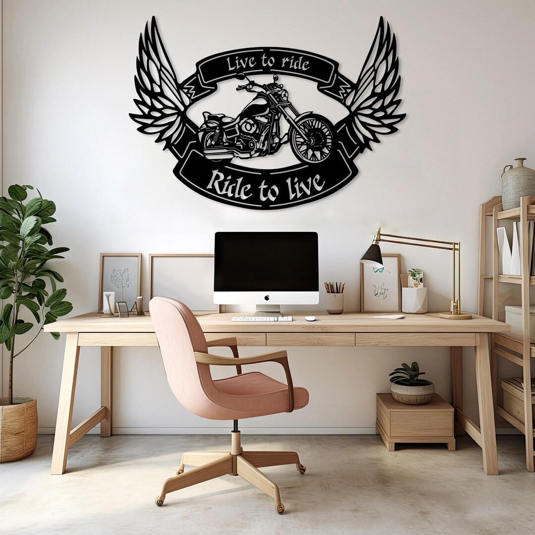 Live to Ride Motorcycle Metal Wall Art, Winged Cruiser Motorcycle ...