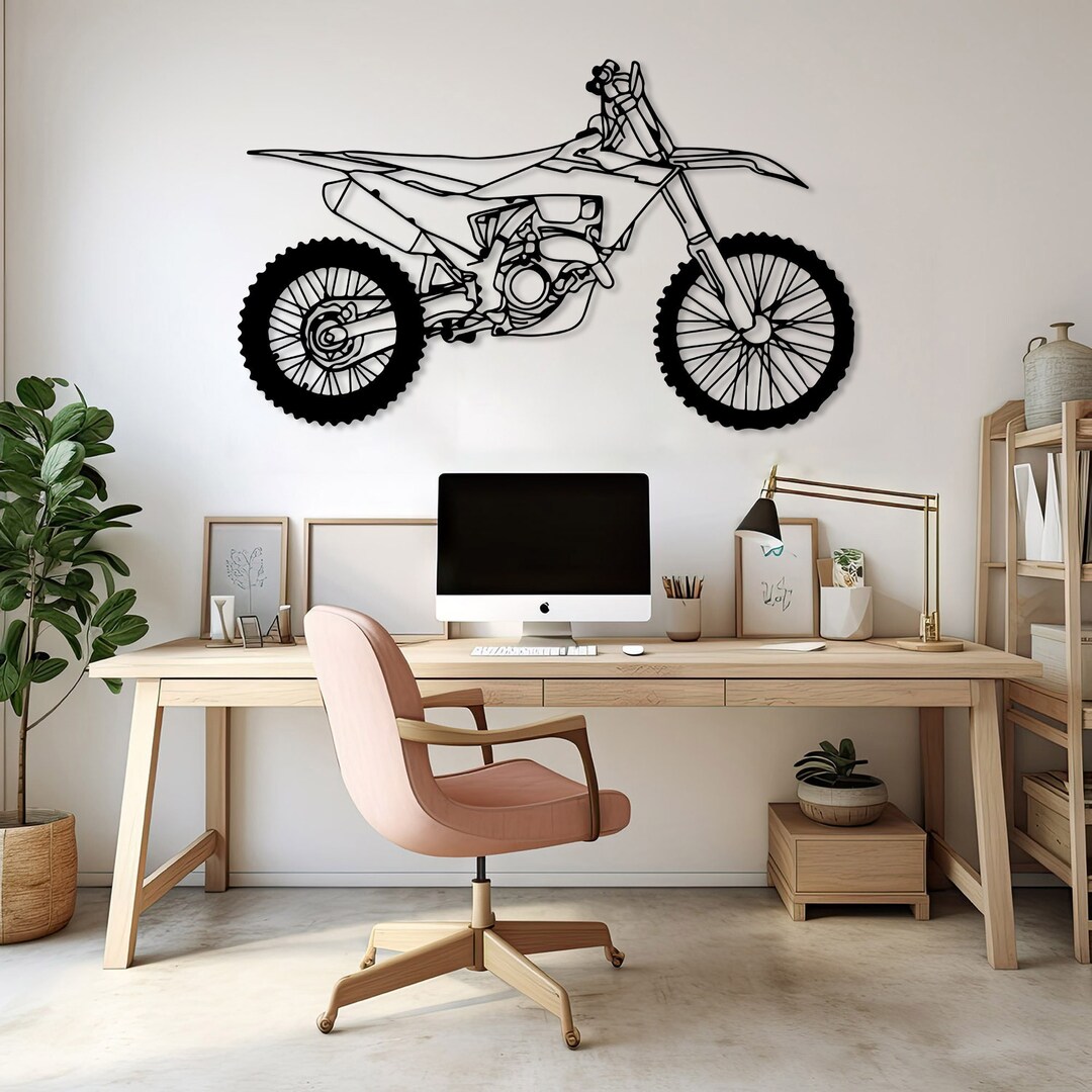 Motorcycle Decor Metal Wall Art, Motorcycle Racers Line Art, Cross ...