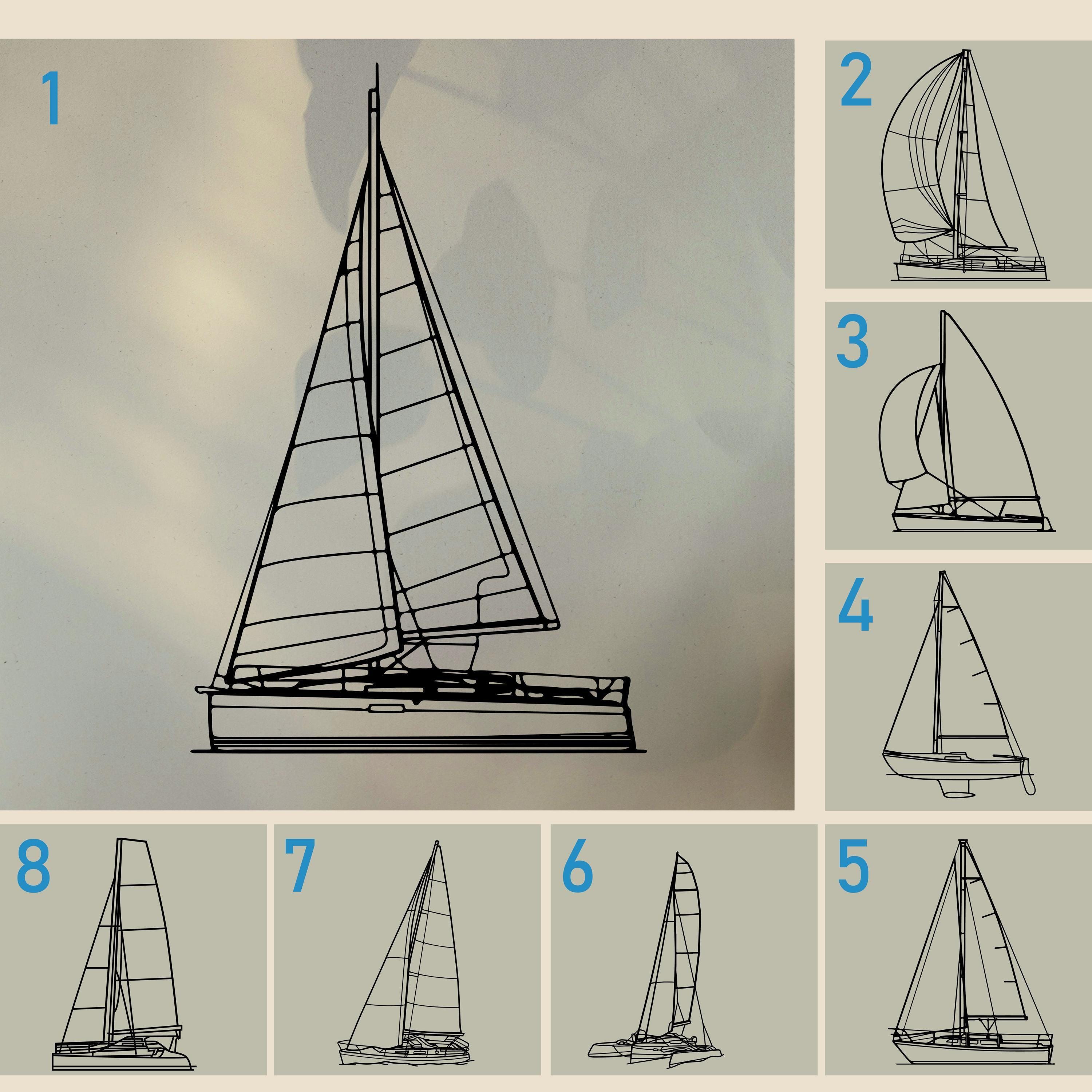 Sailboat Metal Line Wall Art, Nautical Boat Sculpture Decor, Sailor ...