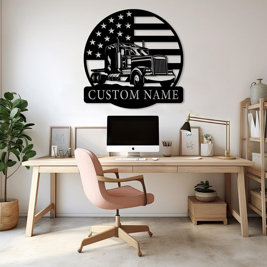 Customized Semi Truck Metal Decor Art, American Truck Metal Garage Sign ...