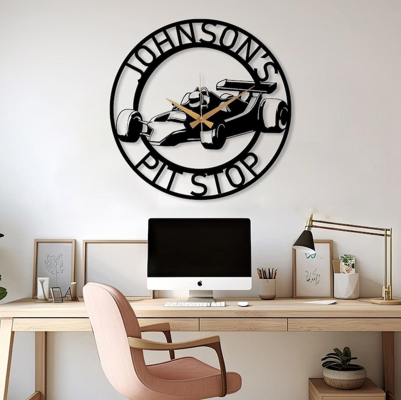 Personalized Racing Car Metal Wall Clock, Customized Pit Stop Garage ...