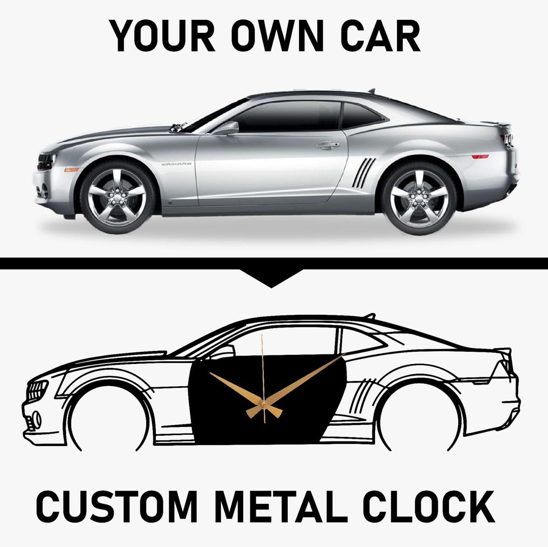Custom Car Silhouette Metal Wall Clock, Personalized Car Clock, Your ...