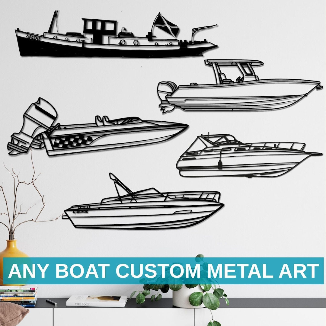 Custom Metal Boat Decor, Yacht Metal Line Art, Personalised Boat, Metal ...