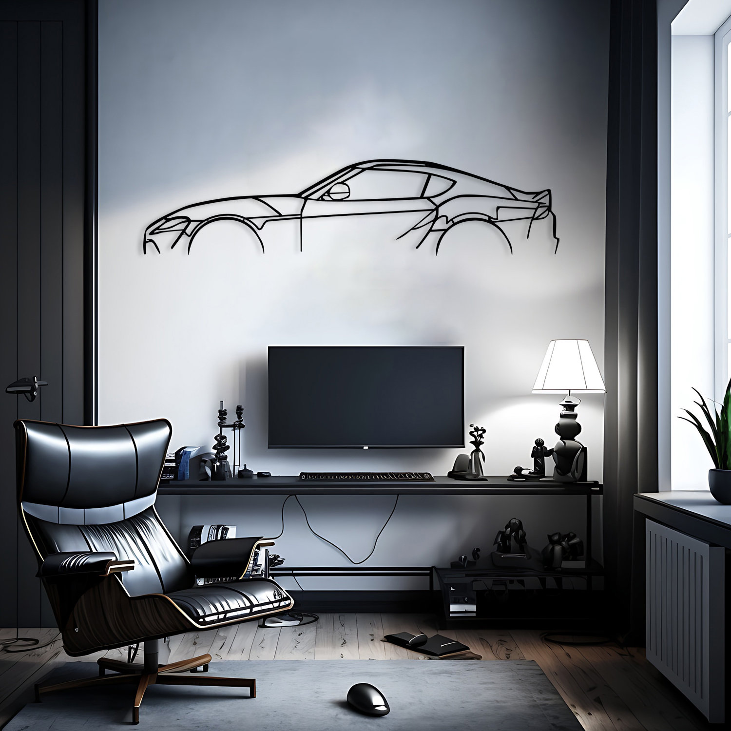 Sport Racing Car Wall Decor, Metal Car Silhouette Line Art, Metal Car ...