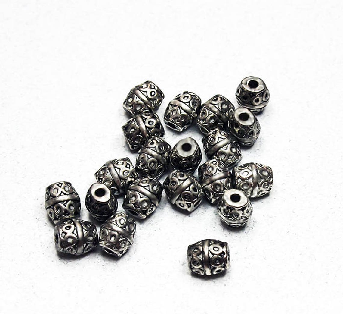Silver Ethnic Barrel Beads Antiqued Silver Beads Oval Beads - Etsy